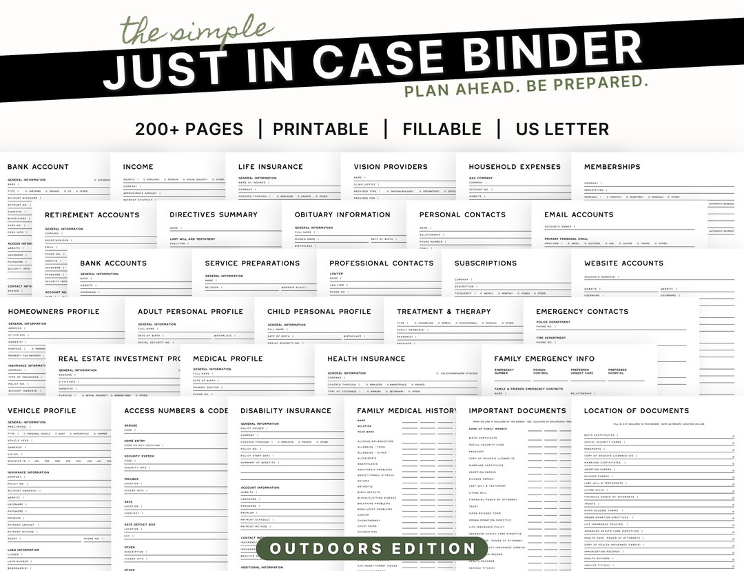 The Simple Just in Case Binder (outdoors Edition) | an Emergency and ...