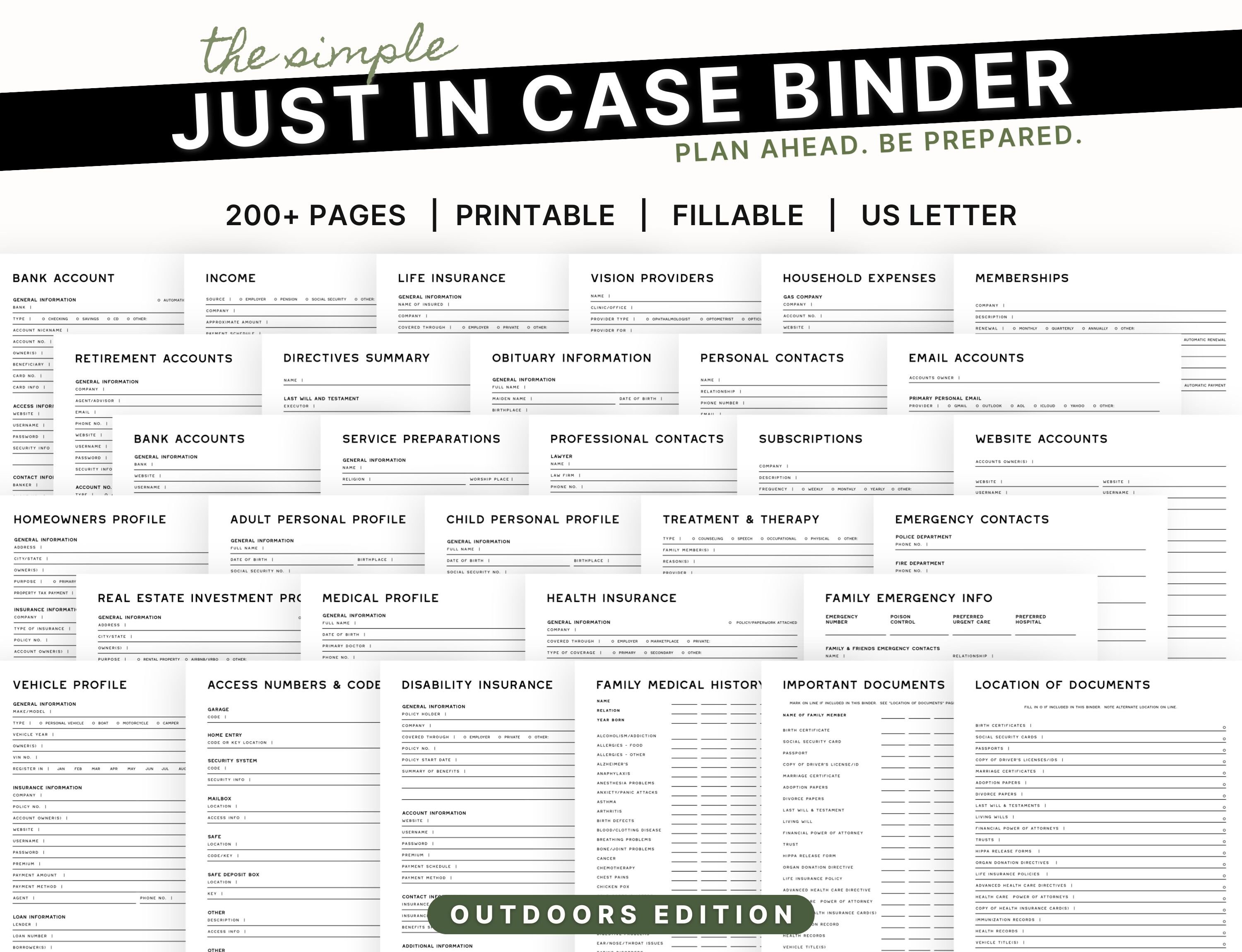 The Simple Just in Case Binder outdoors Edition an Emergency and Legacy ...