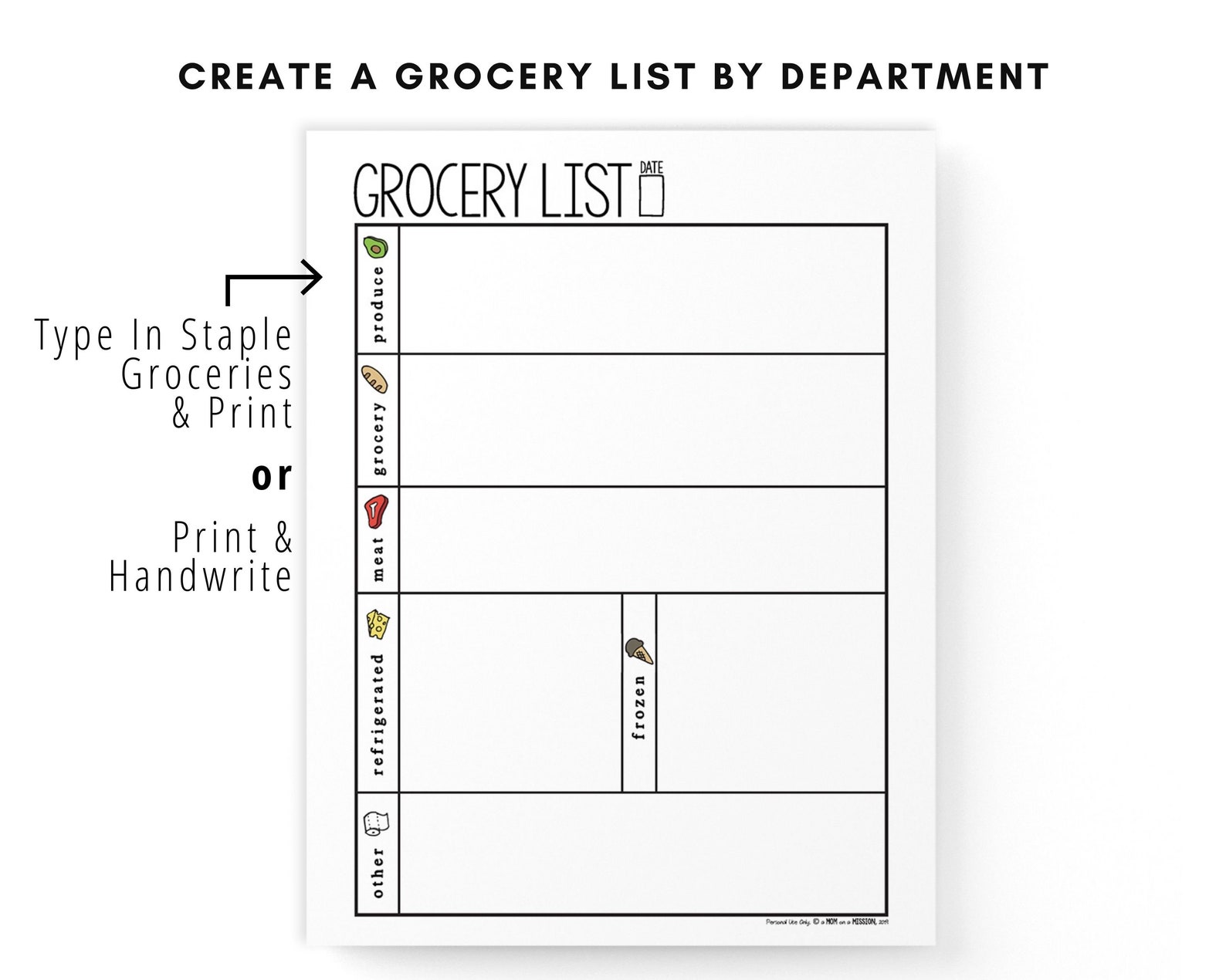 Grocery List by Department Printable and Fillable PDF - Etsy