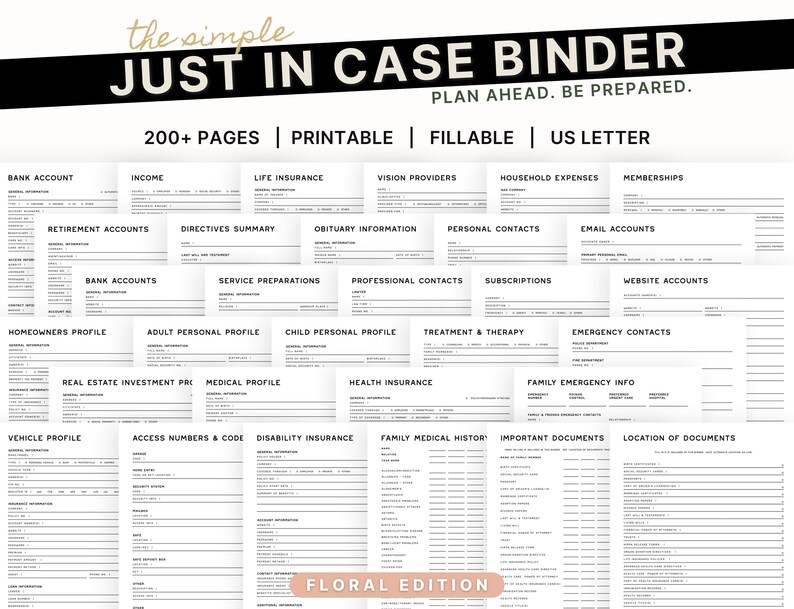 The Simple Just in Case Binder (floral Edition) | an Emergency and ...