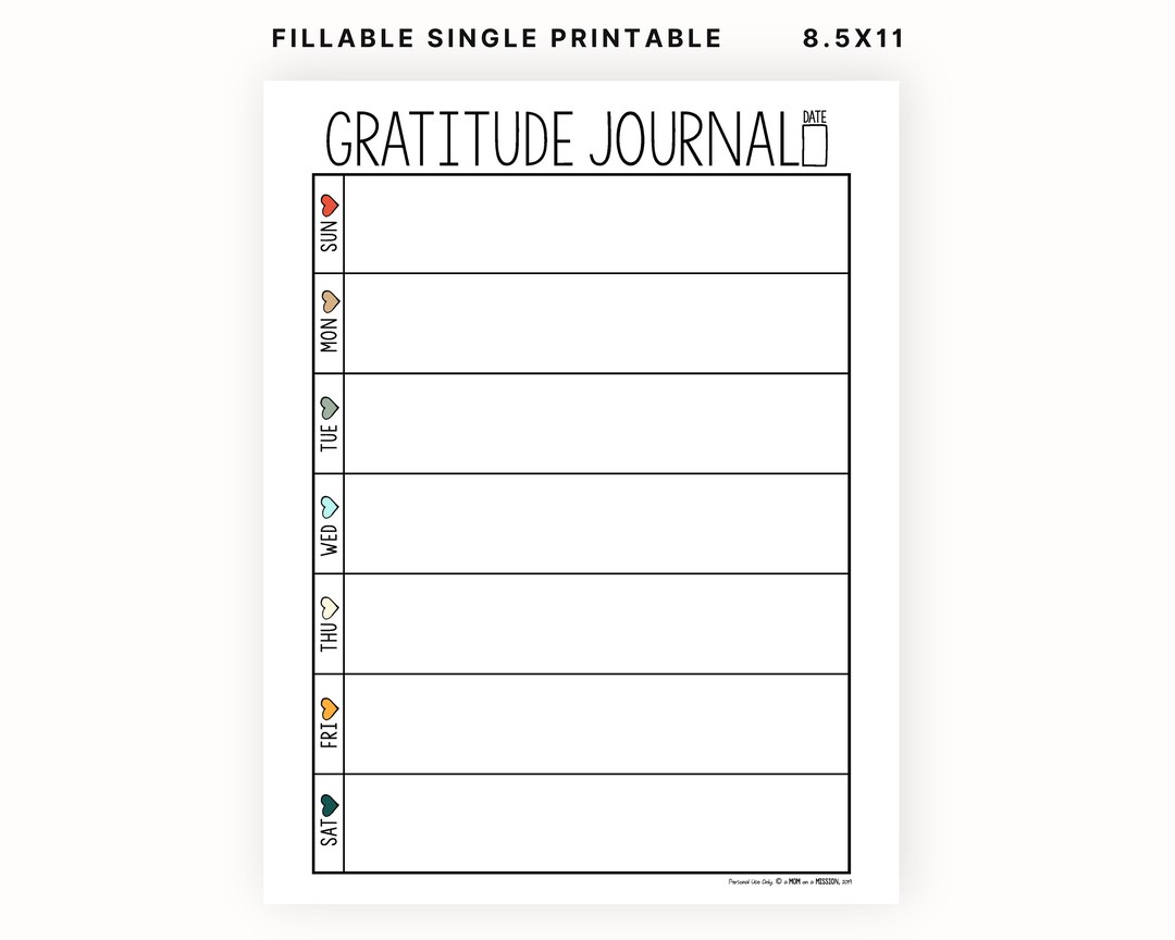 Weekly Gratitude Journal | Printable and Fillable PDF - Etsy