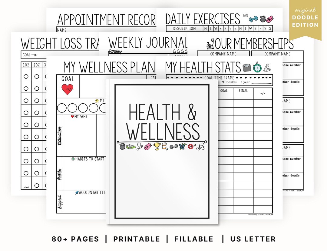 Health & Wellness Planner Printables | Fitness Nutrition Trackers ...