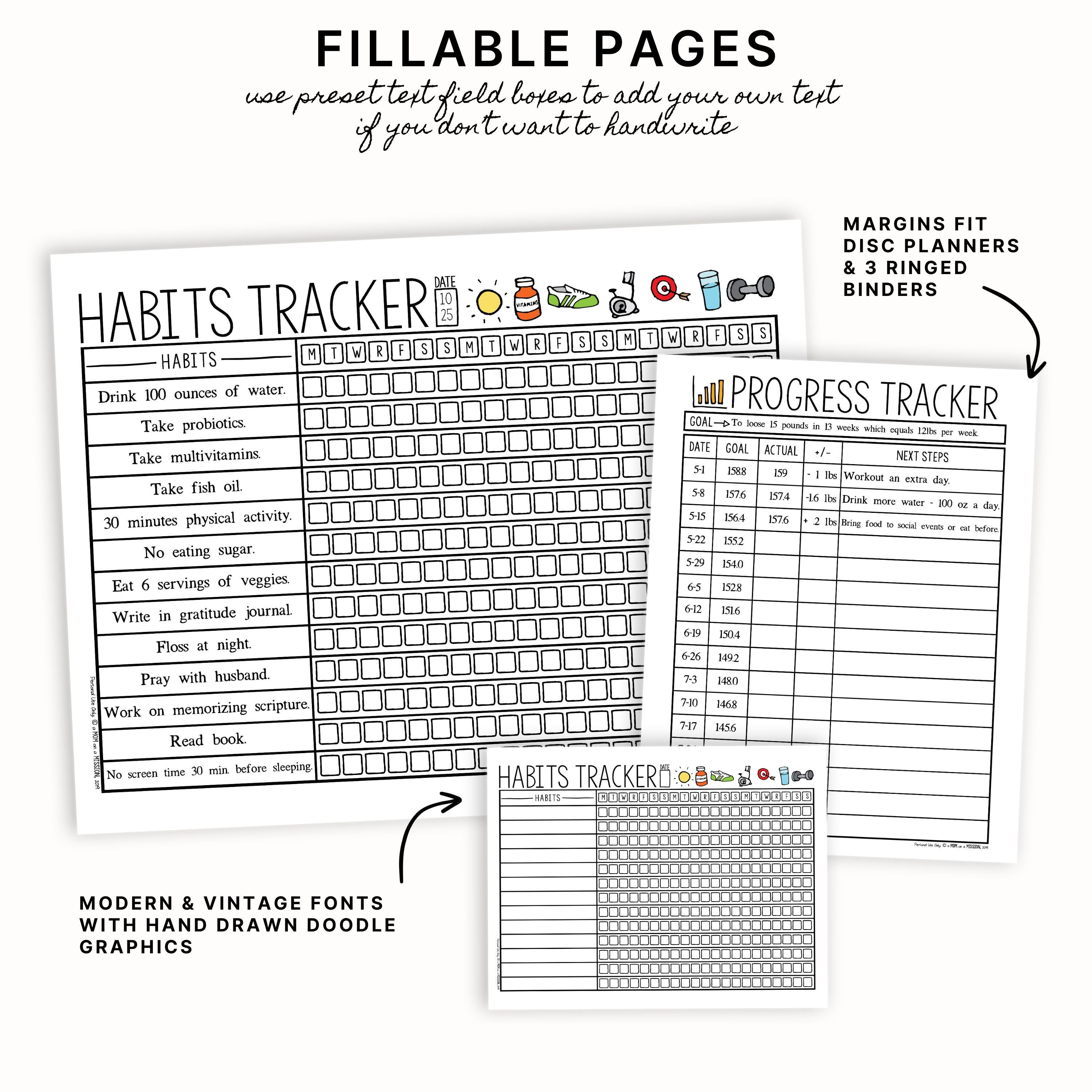 Health & Wellness Planner Printables | Fitness Nutrition Trackers ...