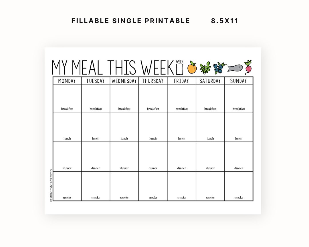 Monthly Meal Planner | Printable and Fillable PDF - Etsy