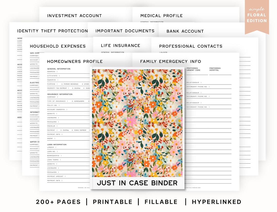 The Simple Just in Case Binder (floral Edition) | an Emergency and End ...
