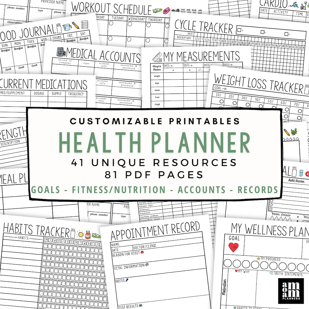 Health & Wellness Planner Printables Fitness Nutrition - Etsy