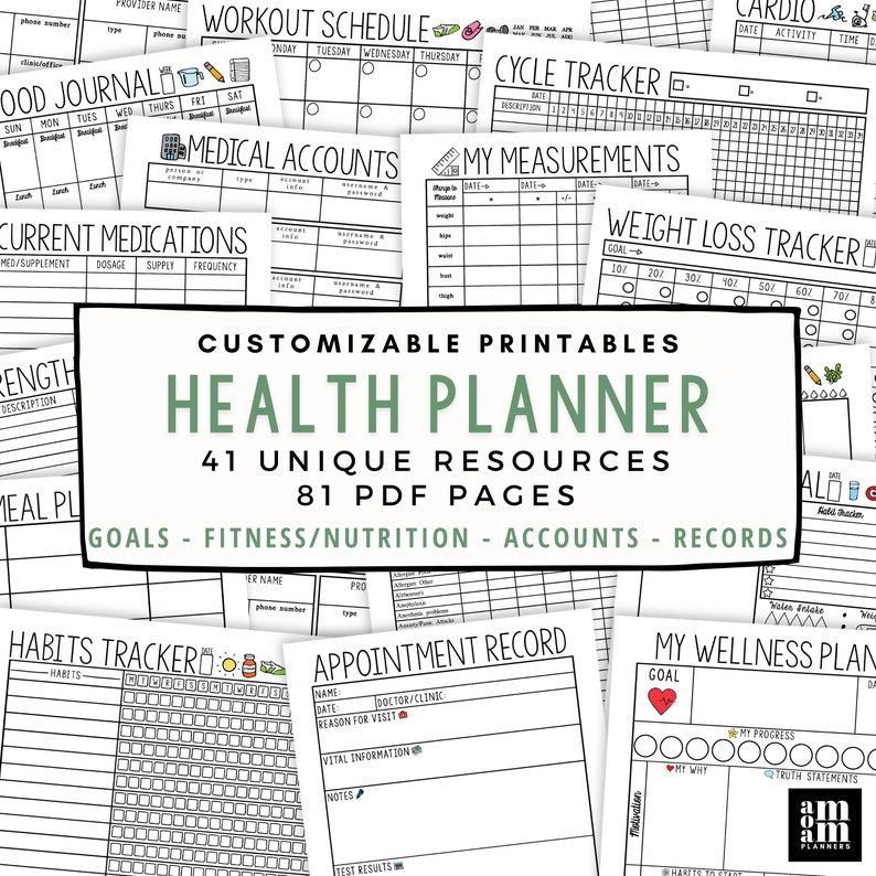 Health & Wellness Planner Printables Fitness Nutrition - Etsy