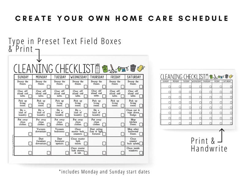 Home Cleaning Checklist | Printable and Fillable PDF - Etsy