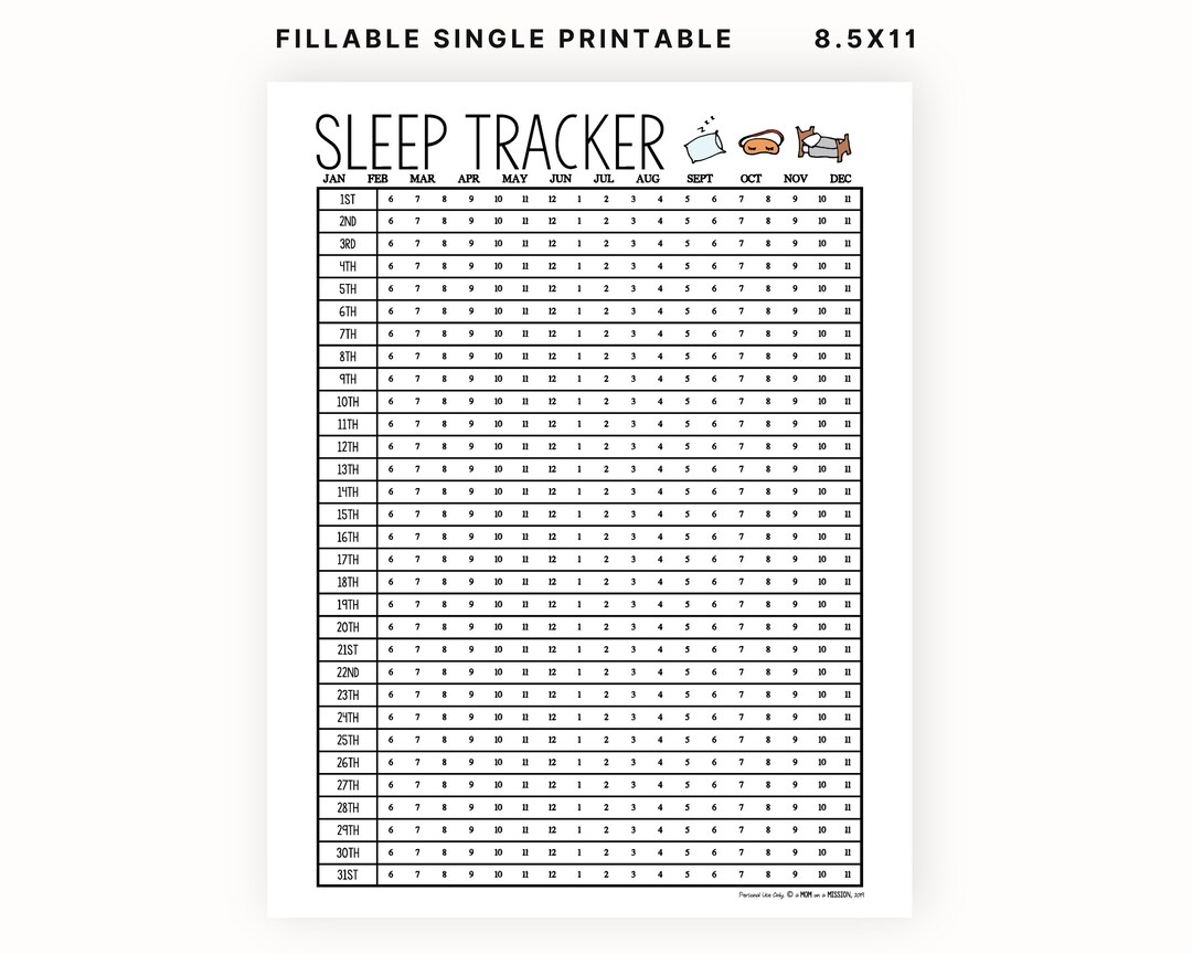 Sleep Tracker | Printable and Fillable PDF - Etsy