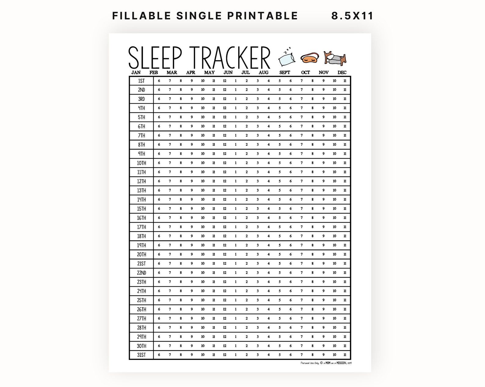 Sleep Tracker Printable and Fillable PDF - Etsy