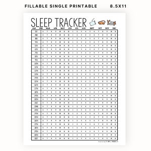 Sleep Tracker | Printable and Fillable PDF - Etsy