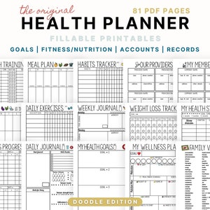 Health & Wellness Planner Printables Fitness Nutrition Trackers Digital ...