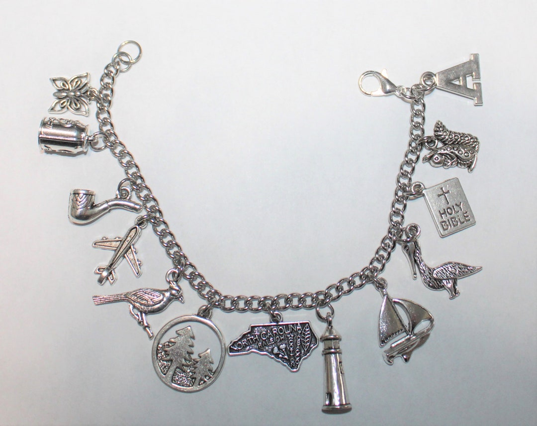 North Carolina Charm Bracelet, Stainless Steel North Caroline Bracelet ...