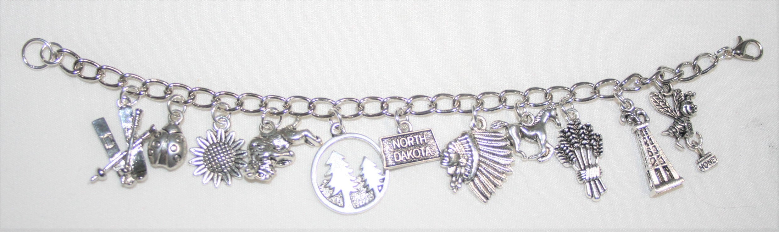 North Dakota Charm Bracelet, Stainless Steel North Dakota Bracelet ...