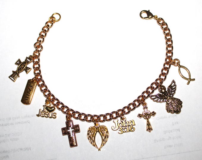 Christian Charm Bracelet, Gold Toned Custom Christian Charm Bracelet ...