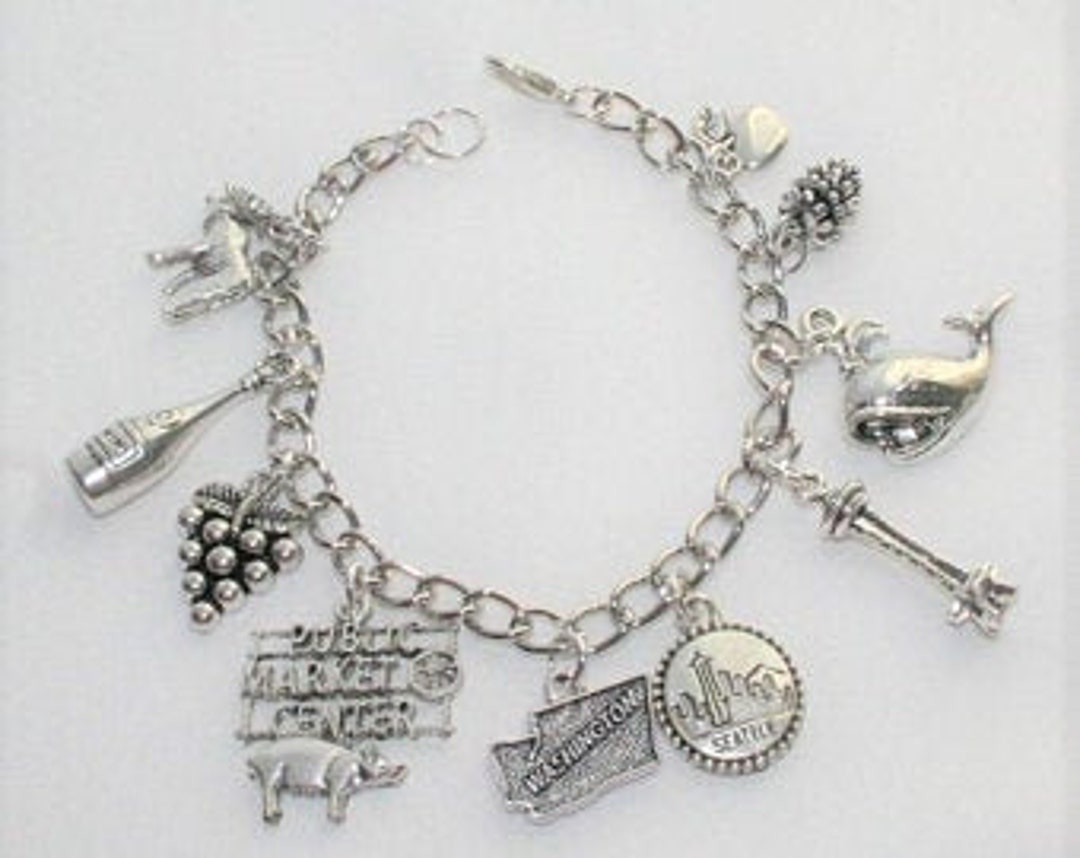 Seattle Charm Bracelet, Stainless Steel City of Seattle Bracelet, City ...