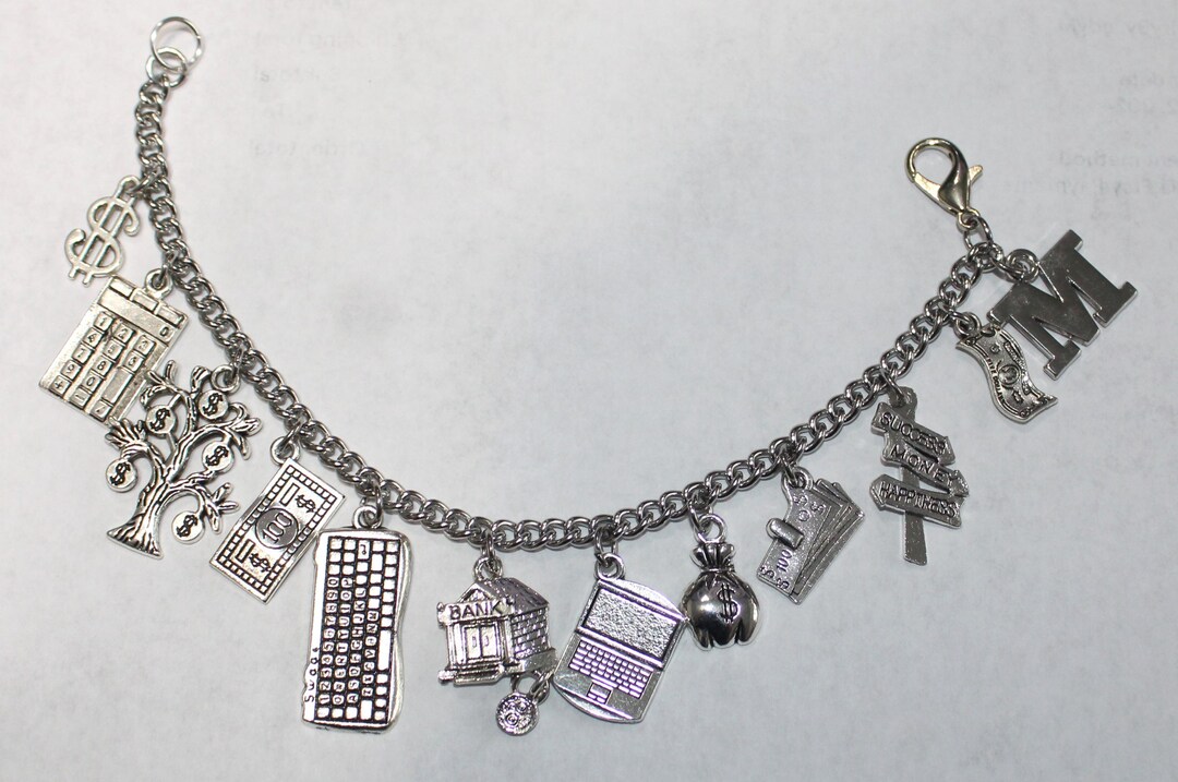 Bank Teller Charm Bracelet, Stainless Steel Banker Bracelet, Bank ...