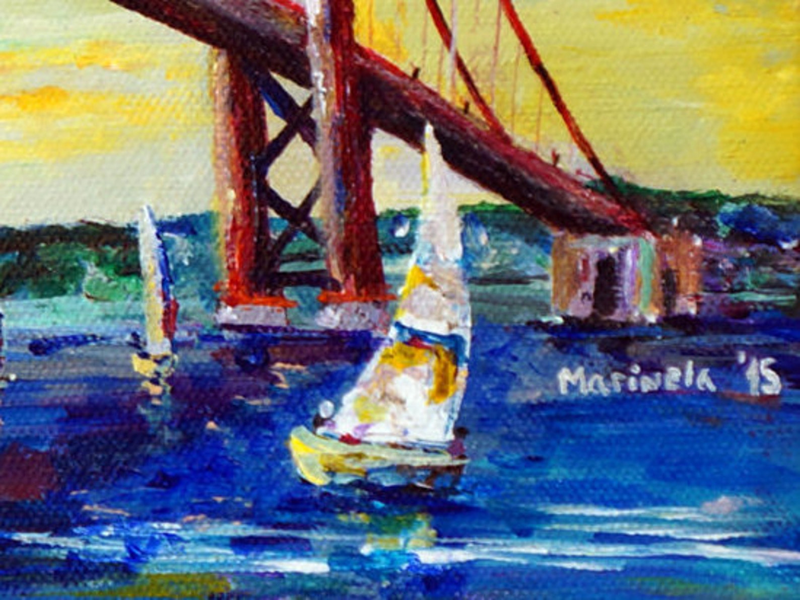 Sailboats Under Golden Gate Bridge San Francisco Painting by ...