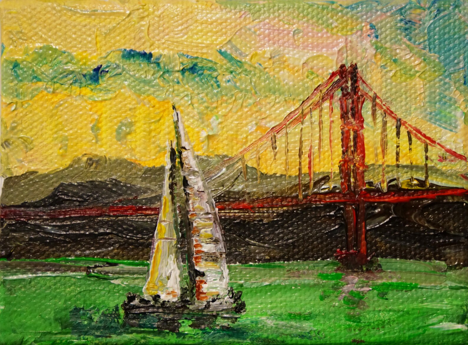 Sailboat at Golden Gate Bridge San Francisco Painting by Marinelaart ...