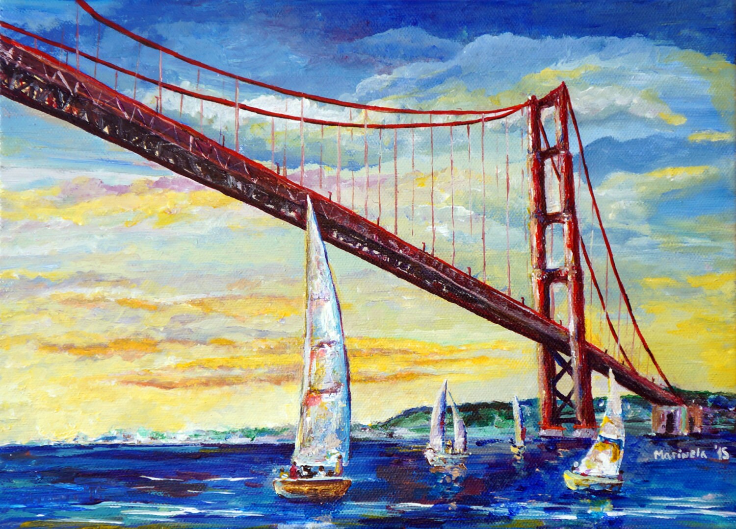 Sailboats Under Golden Gate Bridge San Francisco Painting by ...