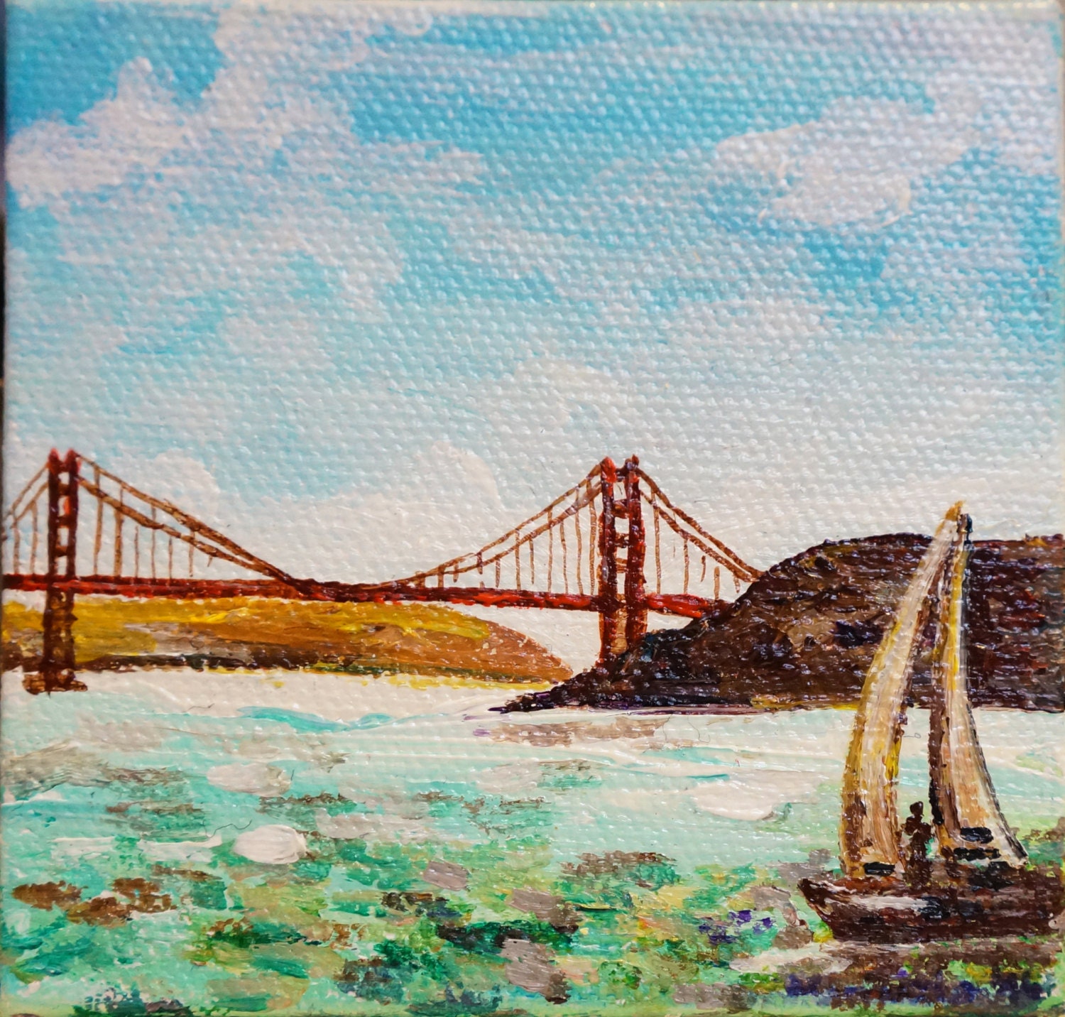 Sailboat at Golden Gate Bridge in San Francisco California Painting by ...