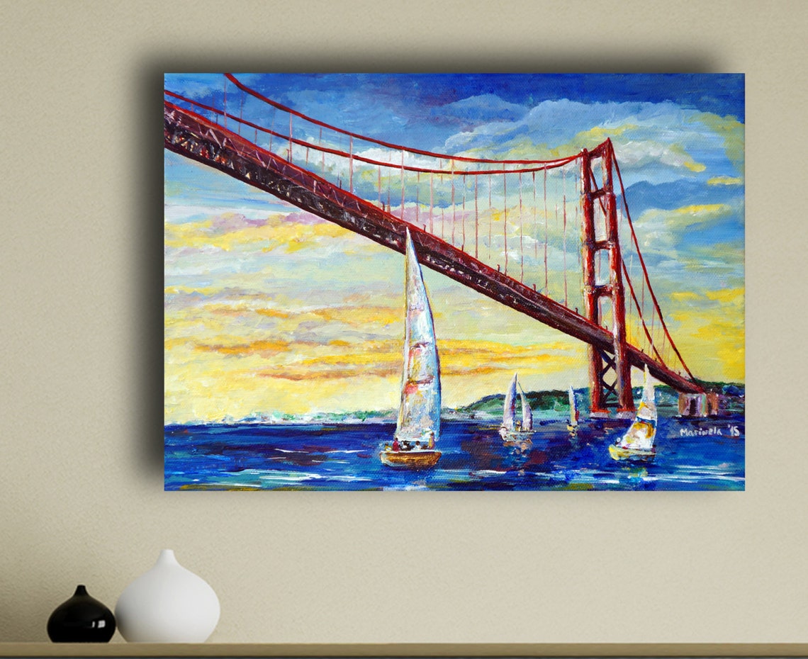 Sailboats Under Golden Gate Bridge San Francisco Painting by ...