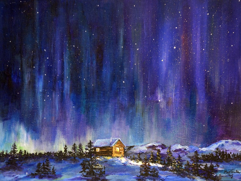 Aurora Borealis at Fairbanks Alaska Painting by Marinelaart - Fine Art ...