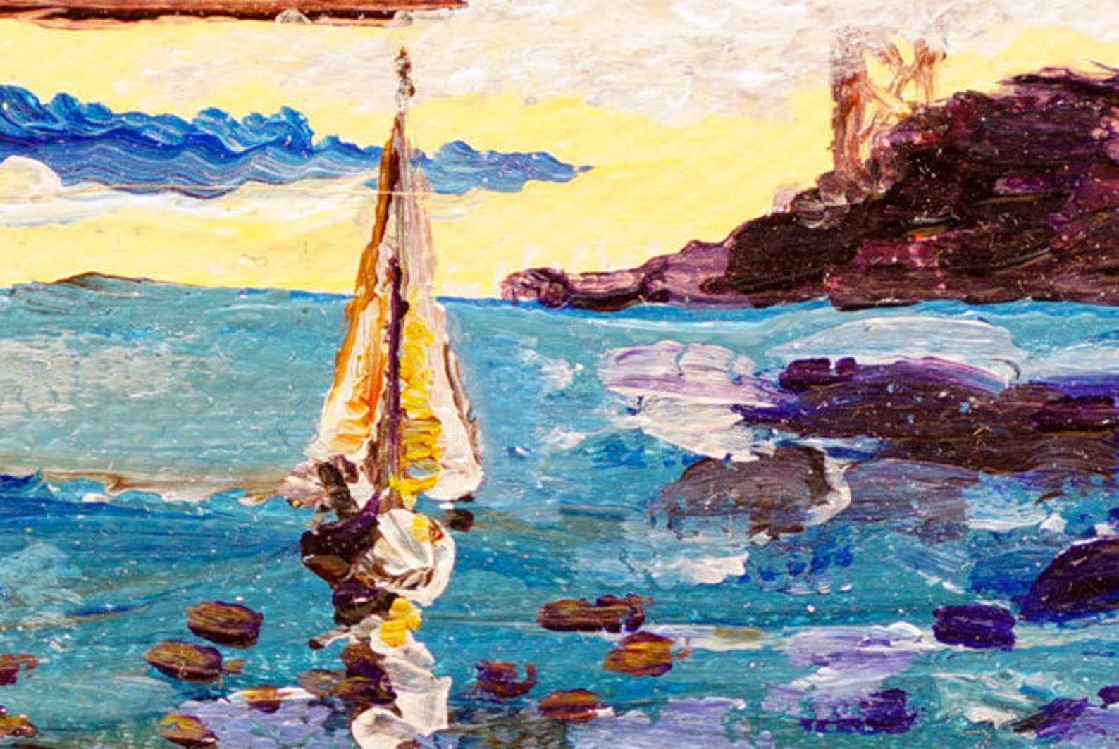 Boat Infront of the Foggy Golden Gate Bridge Painting by Marinelaart ...