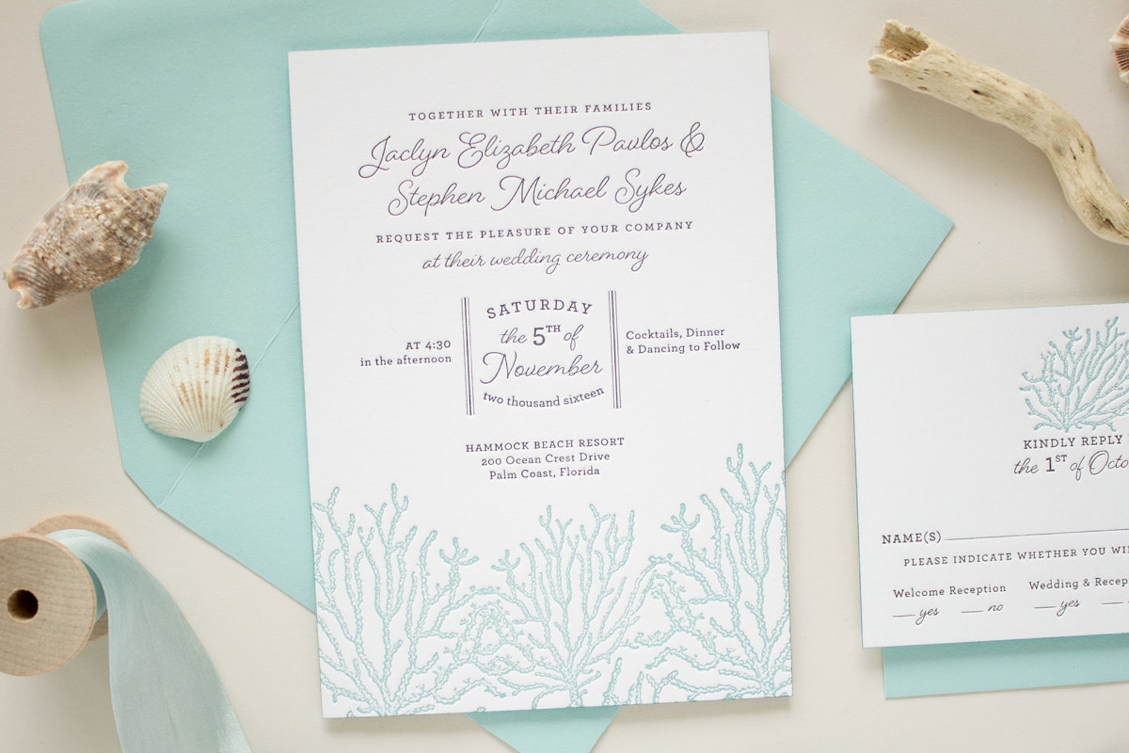Beach Theme Wedding Invitations, Letterpress Printing, Luxury ...