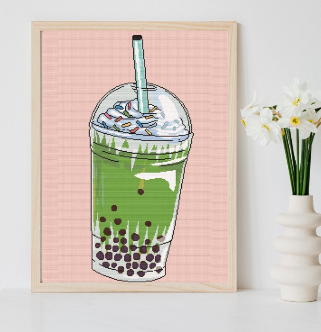 Matcha Green Tea Bubble Tea Cross Stitch Pattern PDF - Etsy