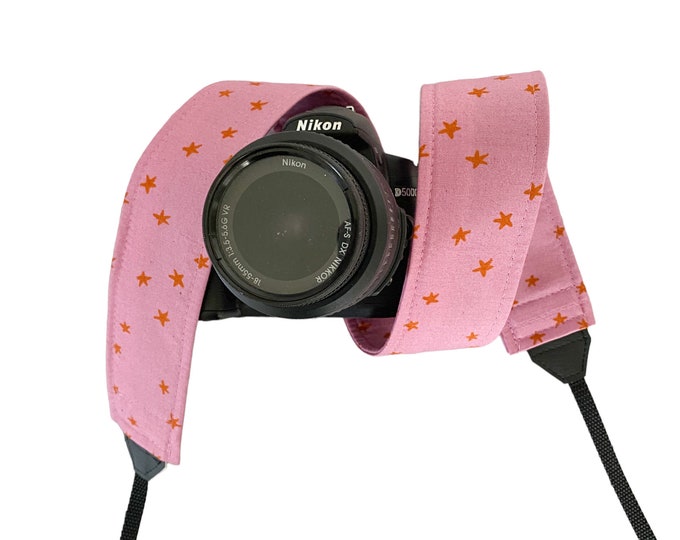 Pink Stars Camera Strap / DSLR Camera Strap for Nikon, Canon, Sony and ...