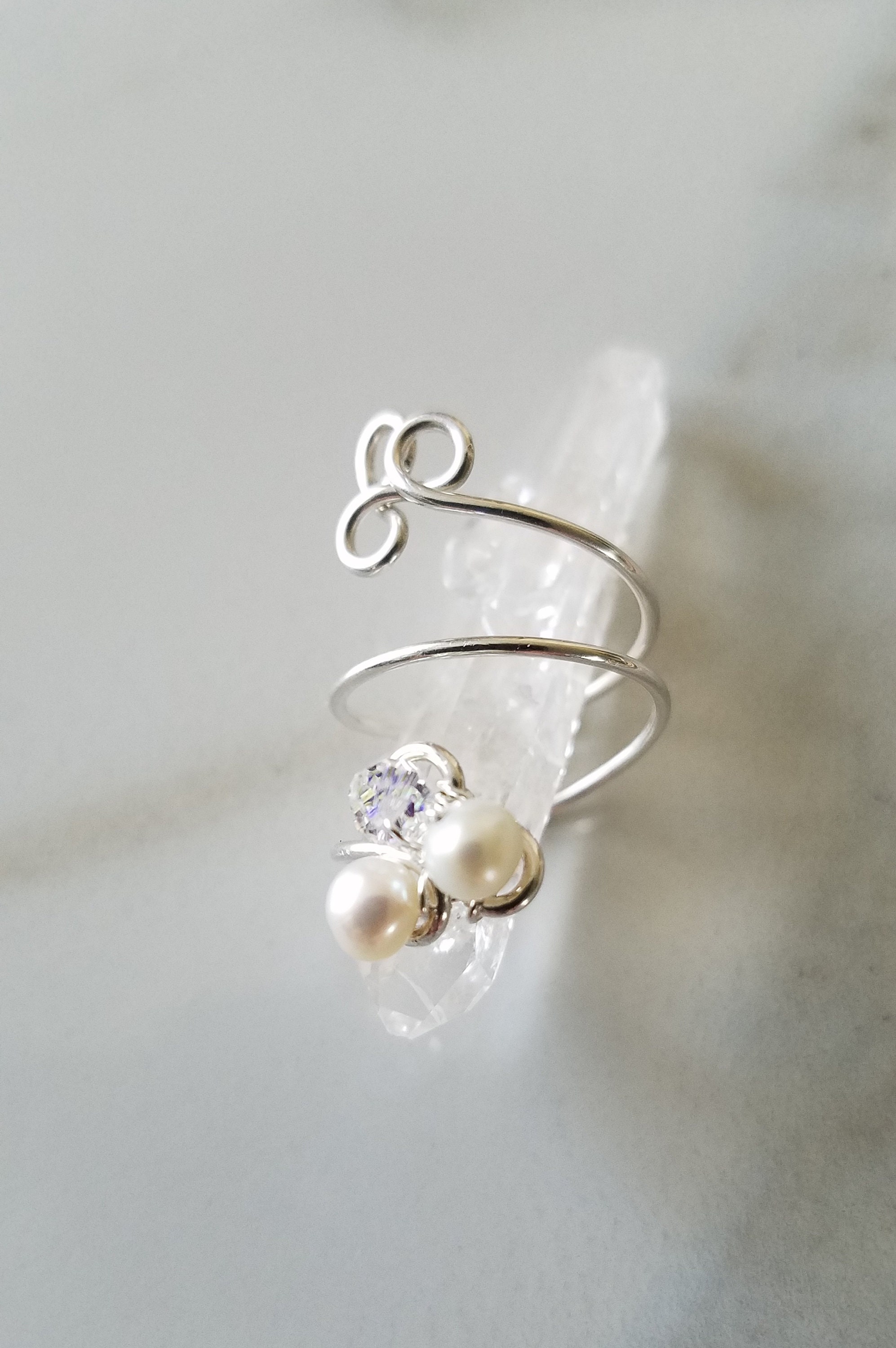 Toe Ring, Sterling Silver, Freshwater Pearls, Crystal - Etsy