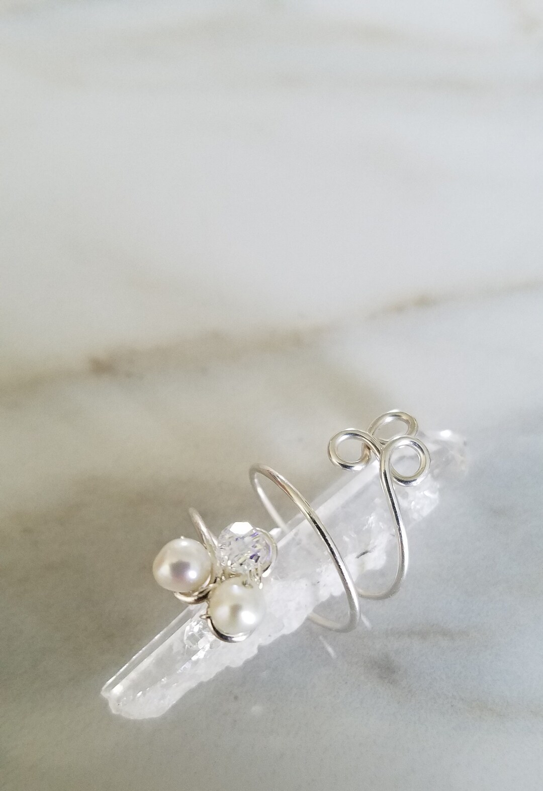 Toe Ring, Sterling Silver, Freshwater Pearls, Crystal - Etsy
