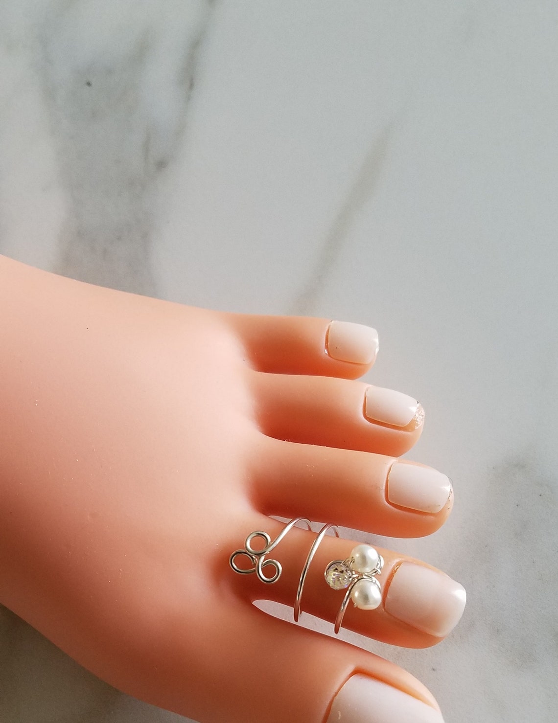 Toe Ring Sterling Silver Freshwater Pearls Swarovski - Etsy