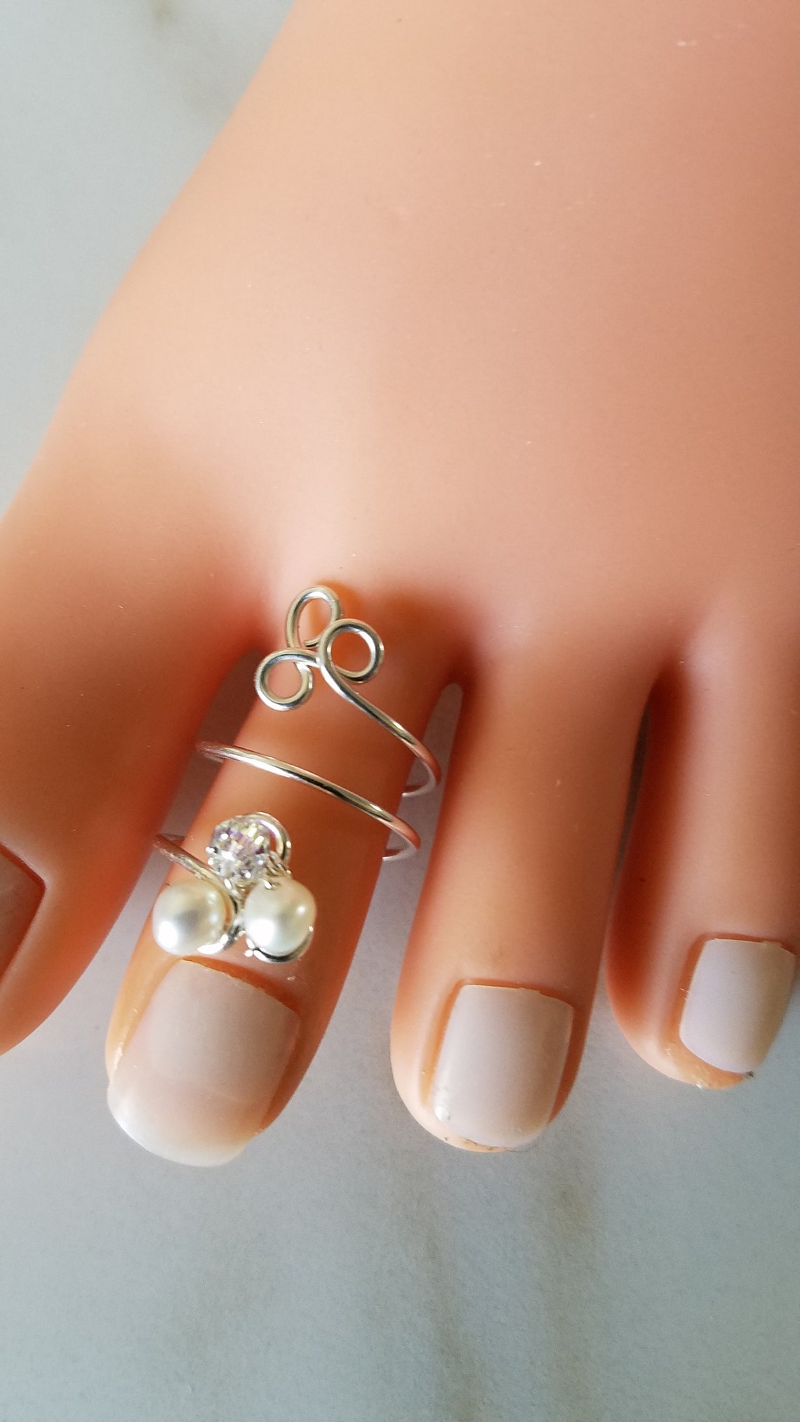 Toe Ring, Sterling Silver, Freshwater Pearls, Crystal - Etsy