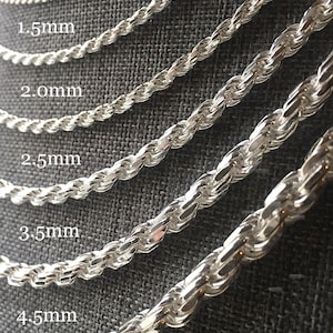 925 Sterling Silver Rope Chain Necklace, 1mm 1.5mm 2mm 2.5mm 3.5mm 4 ...