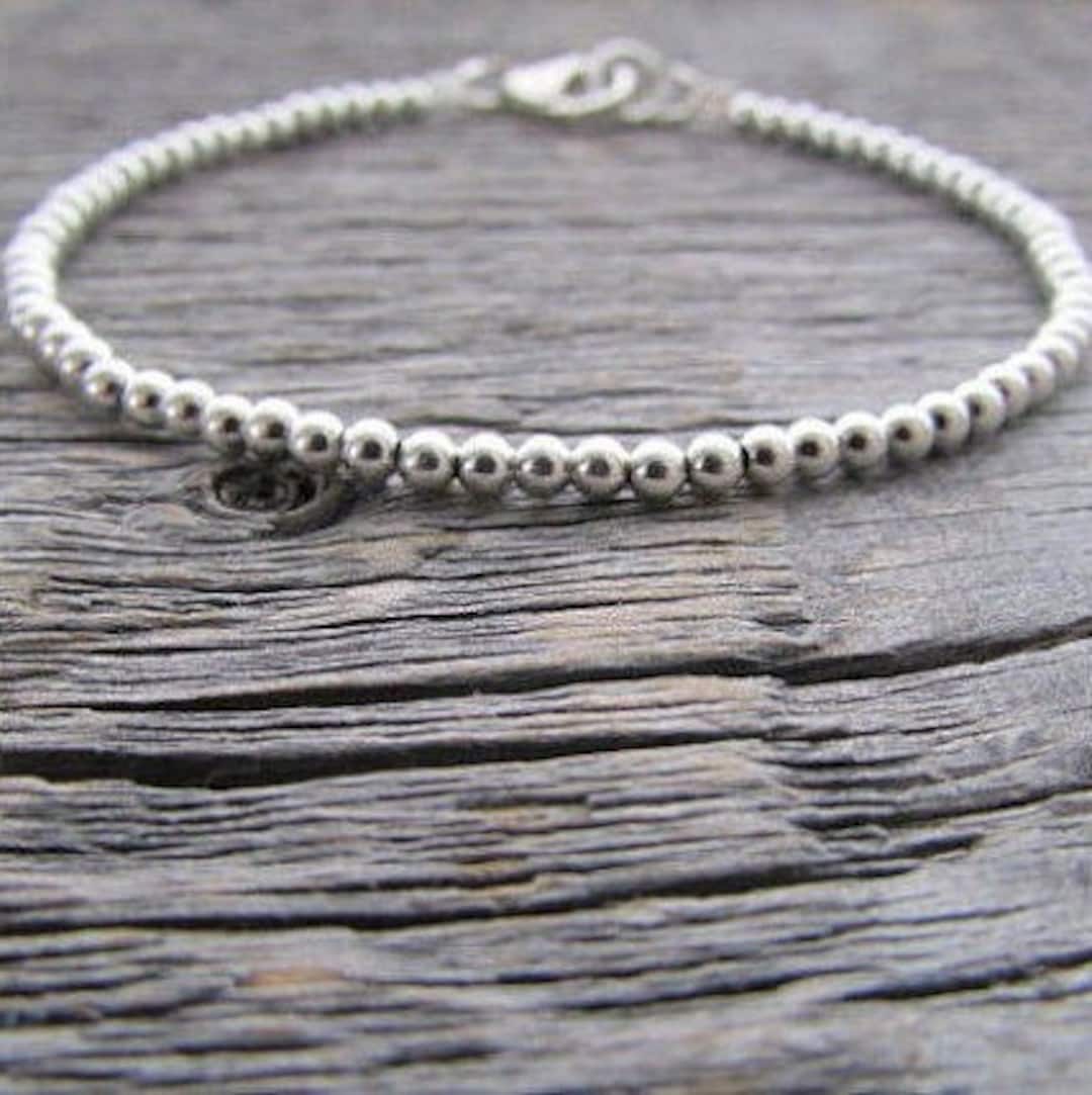 Sterling Silver Bead Bracelet, 2mm Bracelet, Sterling Silver Bracelet ...