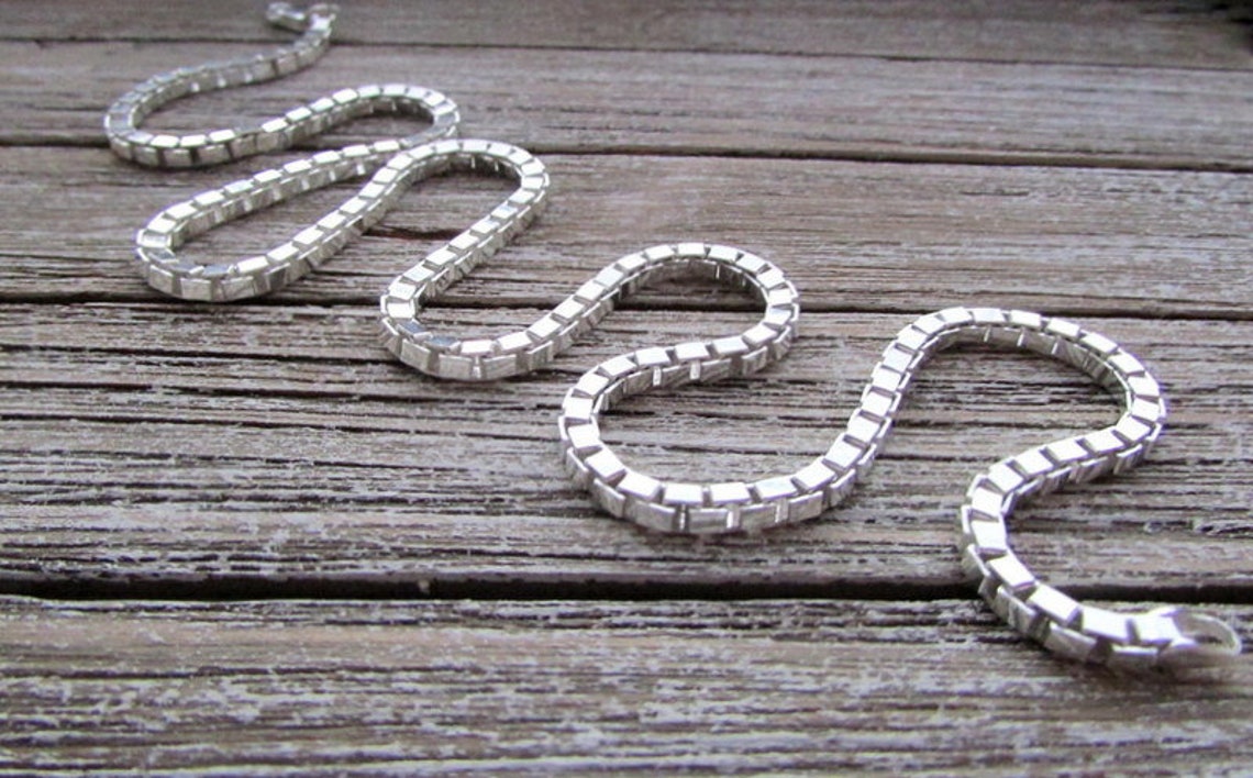 Cadena de caja de plata, 3 mm, 18-30 pulgadas, plata de ley 925, plata ...