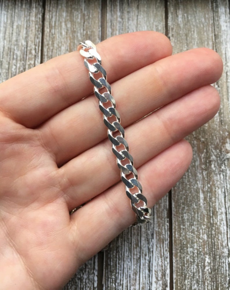 Men's Silver Curb Chain, 16-30 Inch, 7mm, Chains for Men, Sterling ...