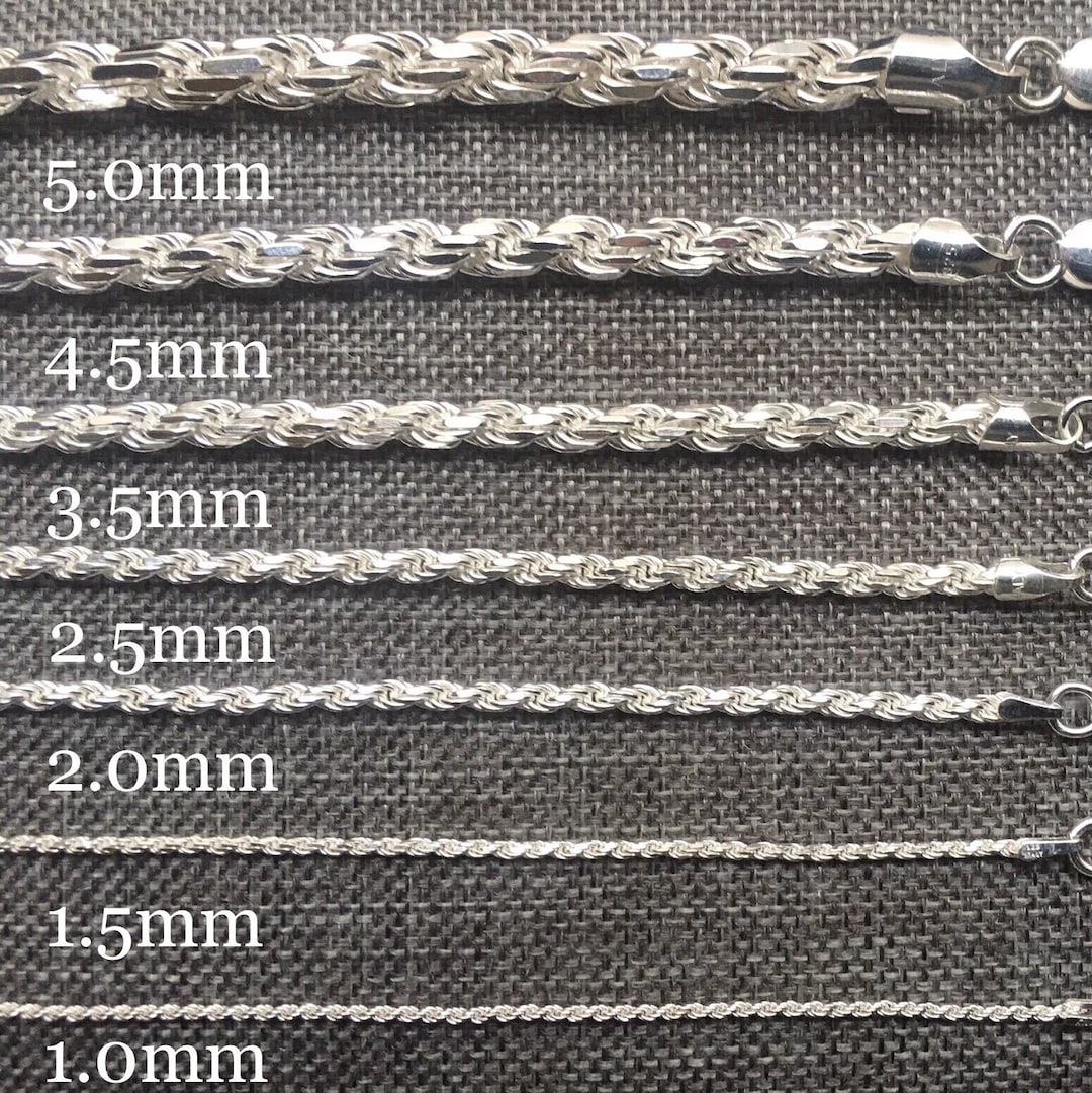 925 Sterling Silver Rope Chain Necklace, 1mm 1.5mm 2mm 2.5mm 3.5mm 4.5mm 5mm, 14-36 Inch ...