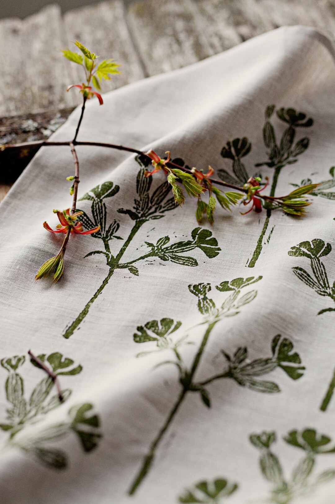 Linen Block Printed Table Runner Floral Green - Etsy