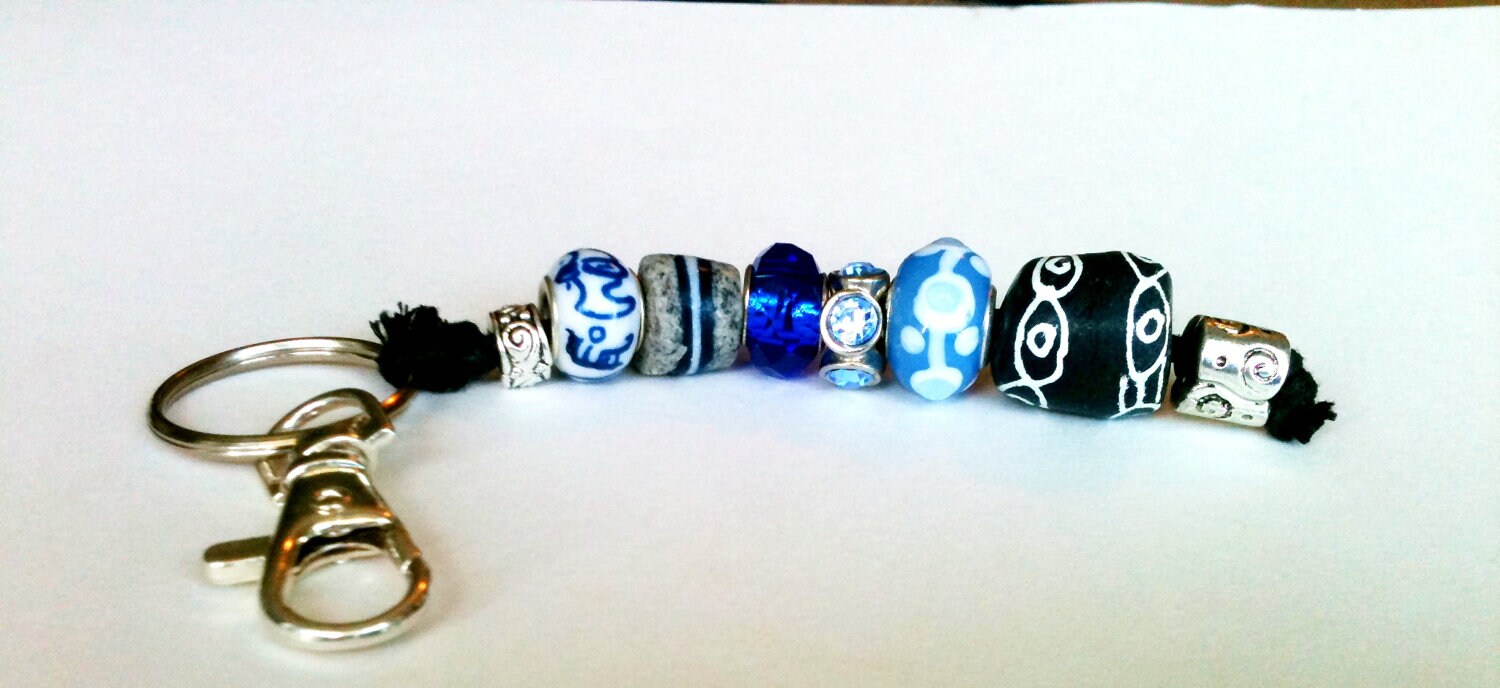 Blue African Trade Bead Keychain | Etsy