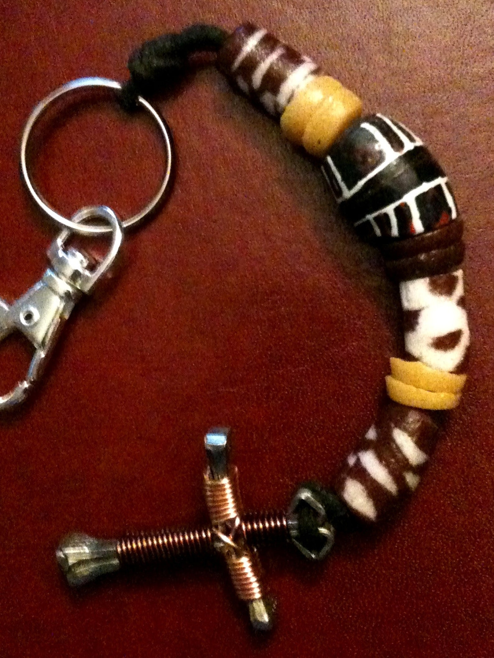 Earth Tone African Bead Keychain With Wire Wrapped Bent Nail Cross - Etsy
