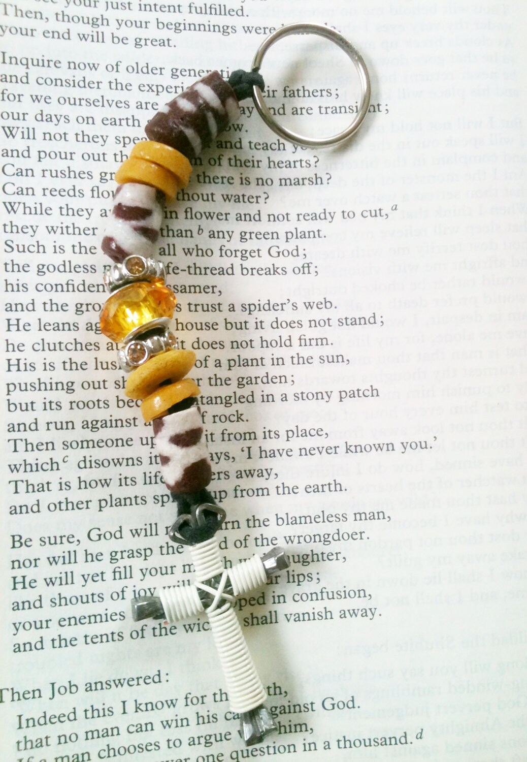 Earth Tone African Bead Keychain With White Wire Wrapped Bent Nail ...