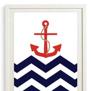 Nautical Anchor Chevron Print Ocean 8x10 or 11x14 - Etsy