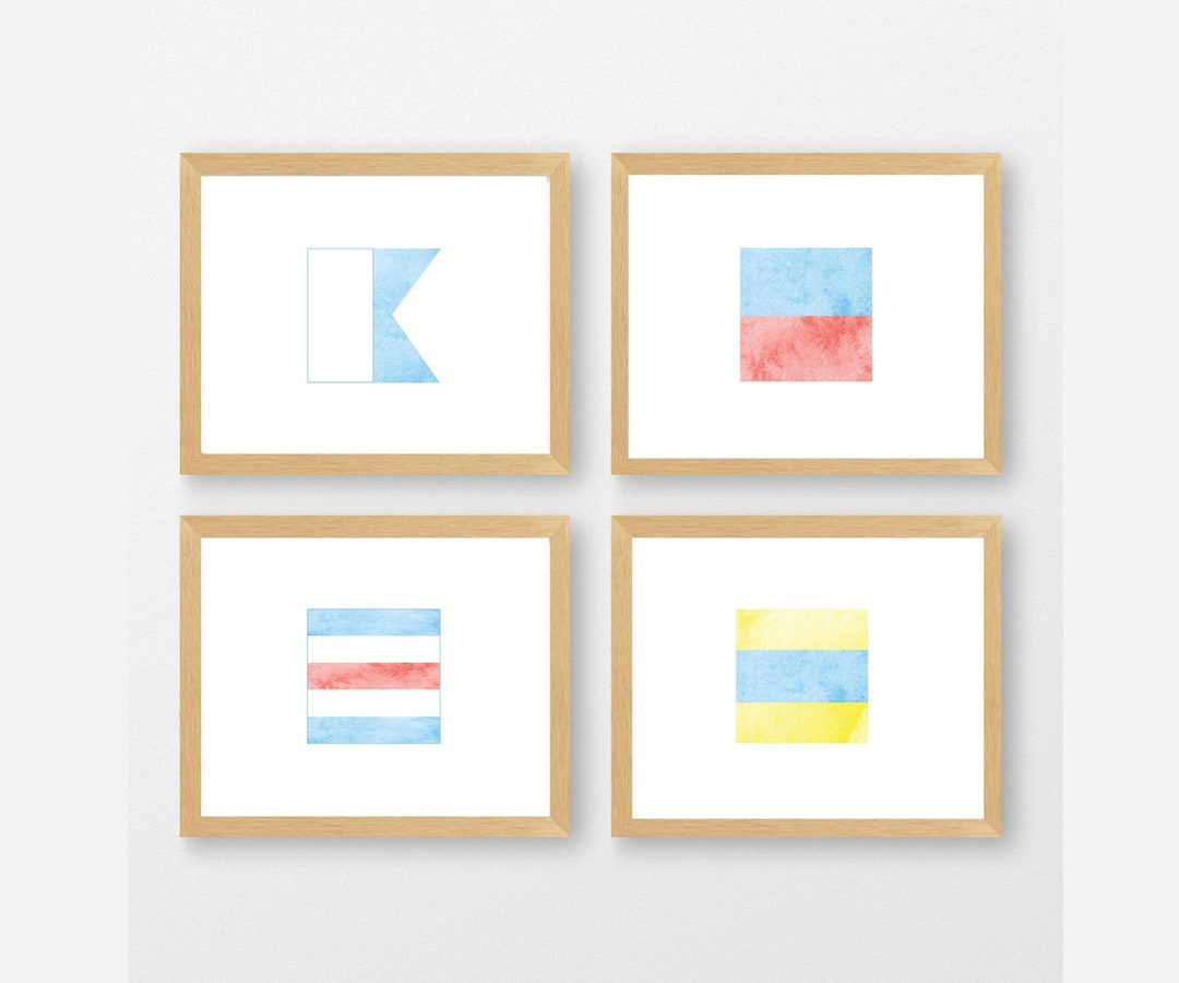 Set of ANY 4 Watercolor Nautical Flags 5x5 (square), 8x8 (square) or ...