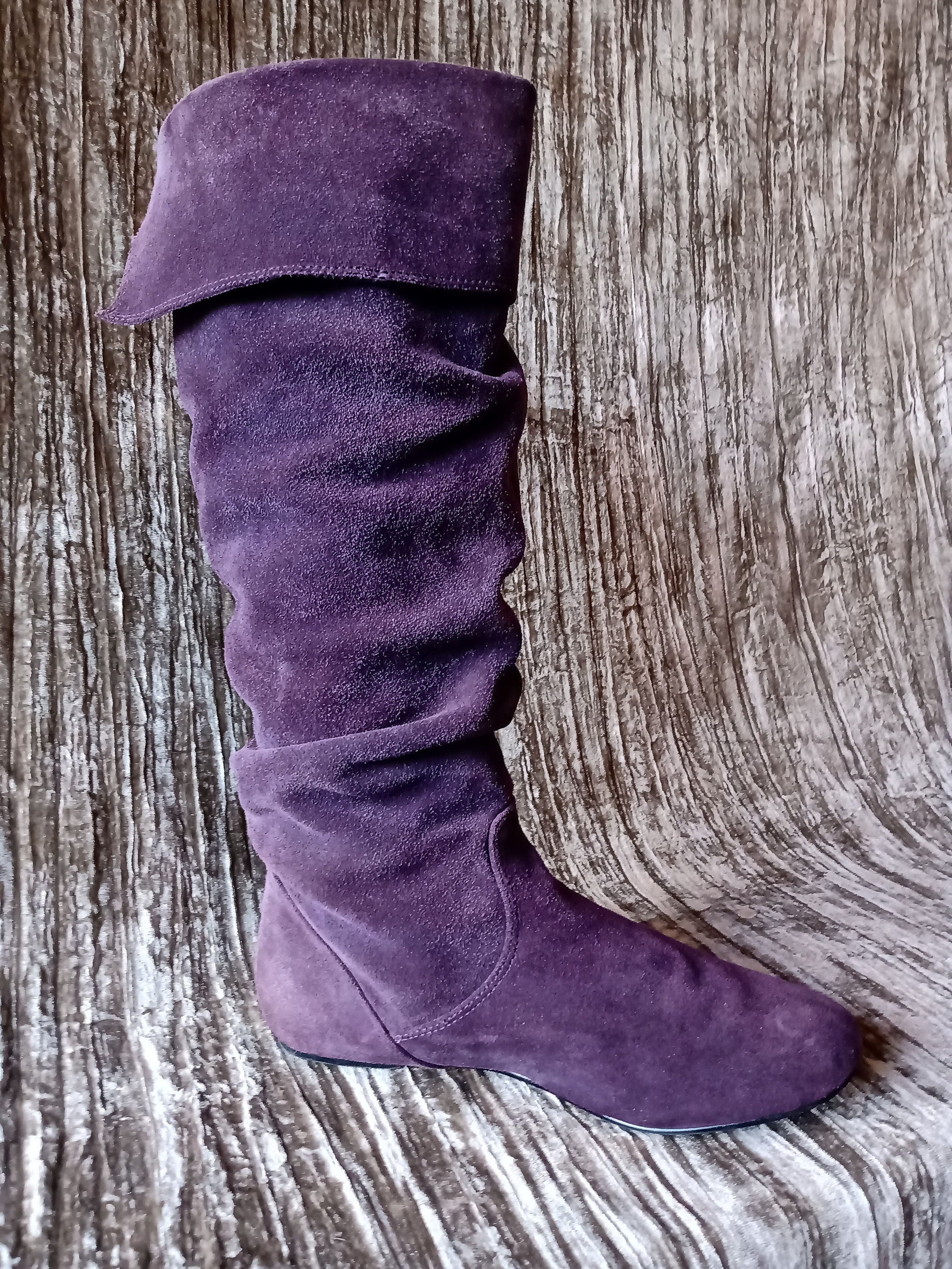 Vintage Suede Purple Boots Tall Boots Flat Purple Boots Knee High Boots ...