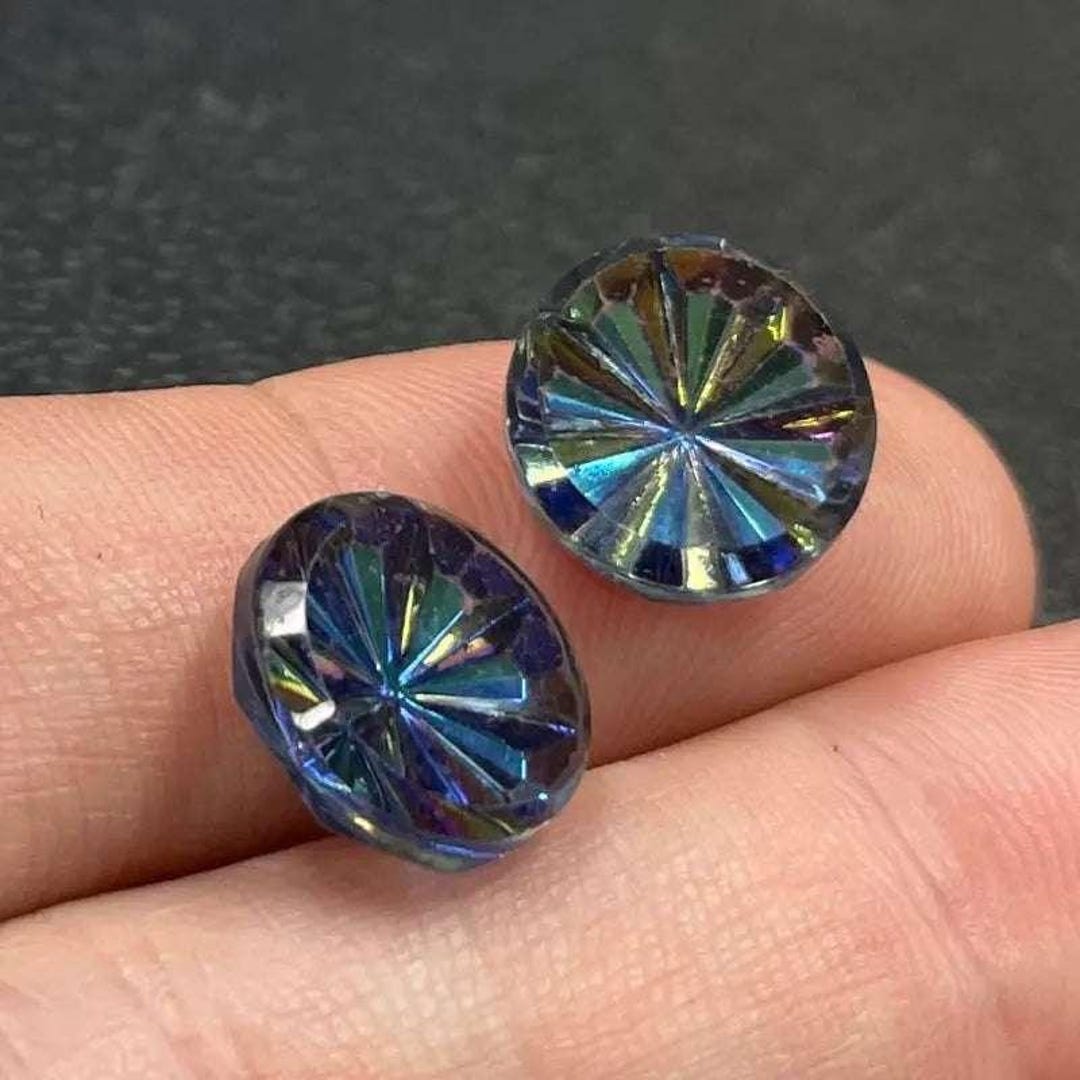 2 Vintage Blue Vitrail German Glass Stones - Etsy