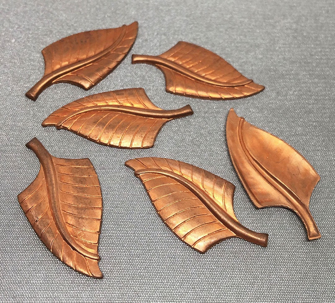 6 Vintage Solid Tombac Brass Metal Leaf Findings - Etsy