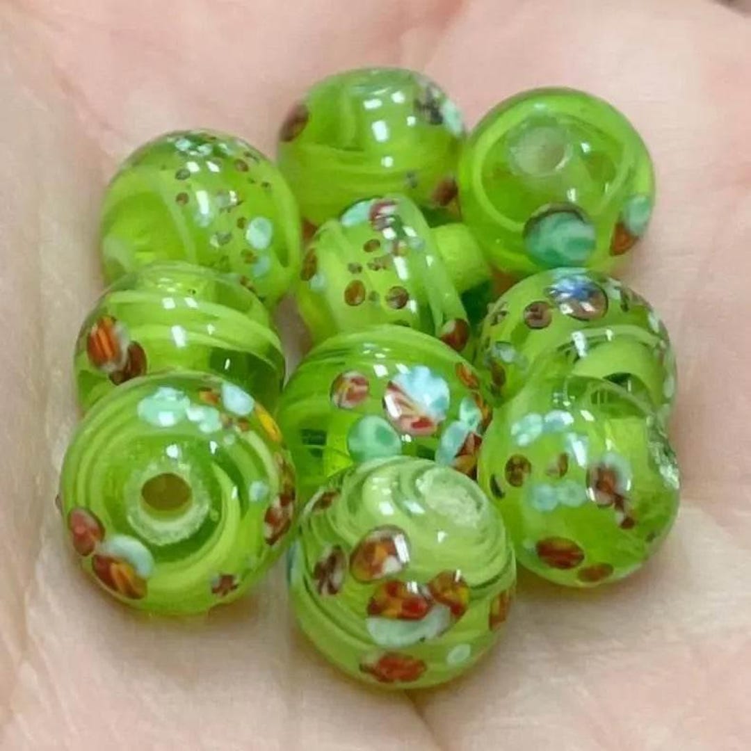 10 Vintage Green Millefiori Japan Striped Round Glass Beads - Etsy